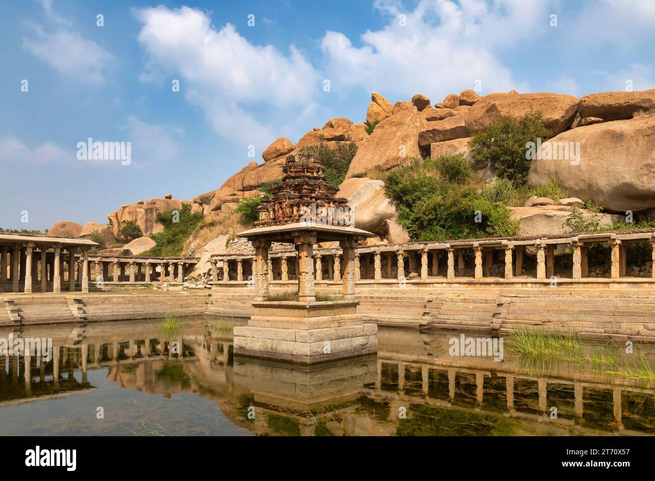 Ancient water reservoir known as the Pushkarani with medieval ...