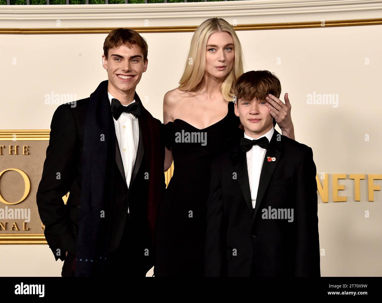 Westwood, USA. 12th Nov, 2023. Rufus Kampa, Elizabeth Debicki and Fflyn ...