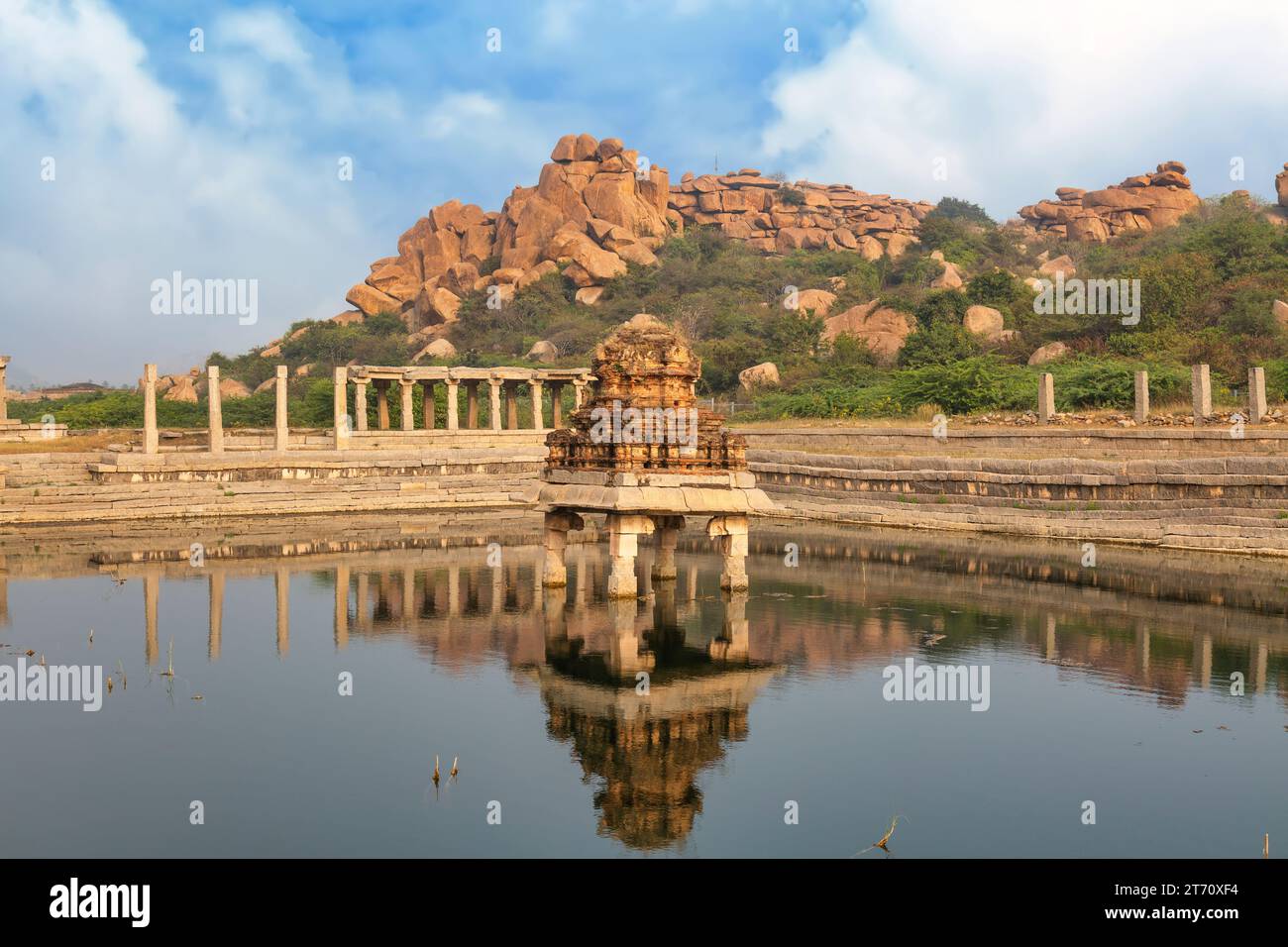 Ancient water reservoir known as the Pushkarani with medieval ...