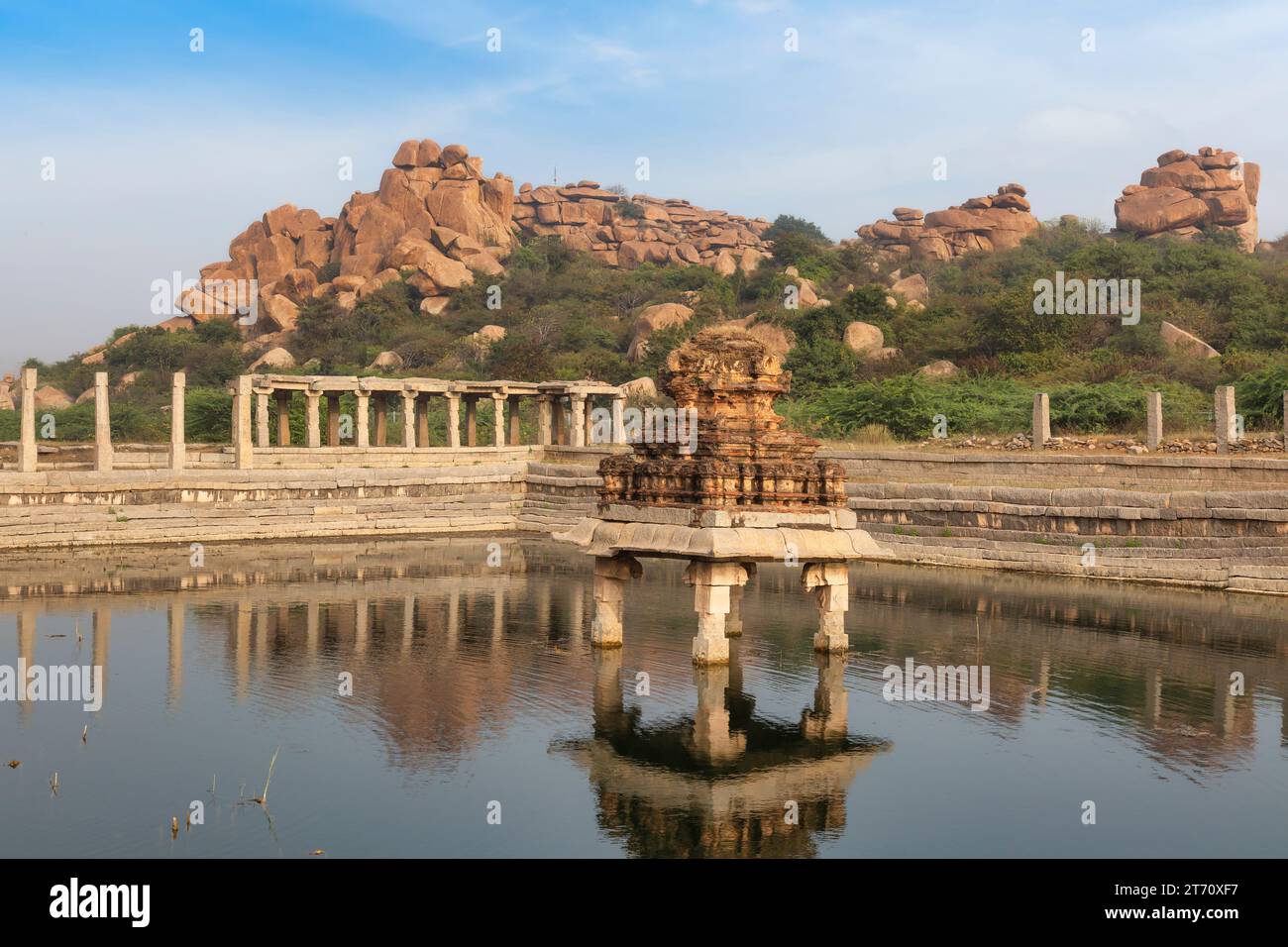 Ancient water reservoir known as the Pushkarani with medieval ...