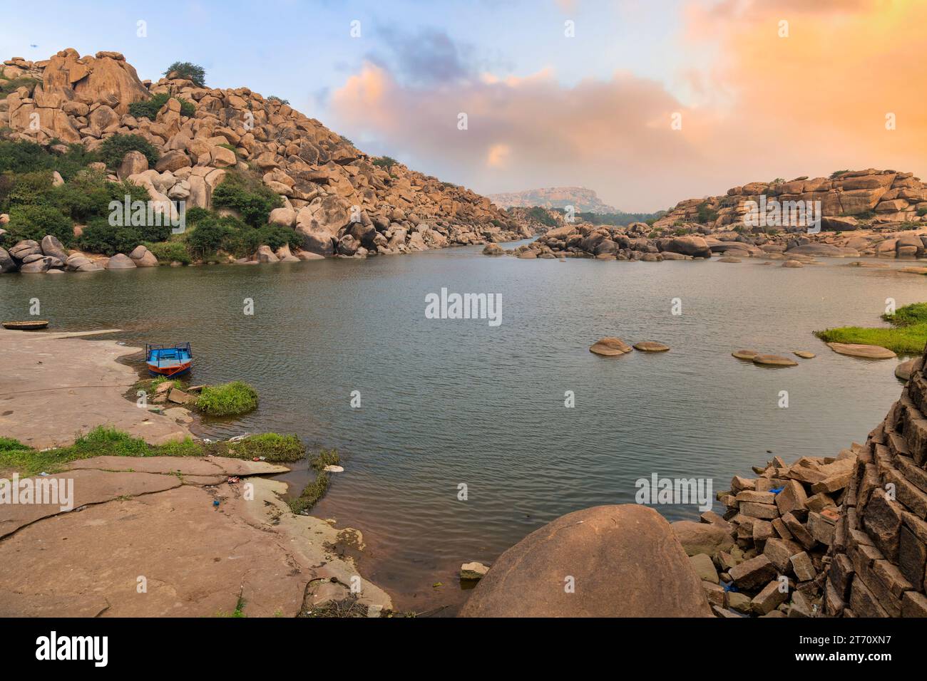 Tungabhadra river at Hampi Karnataka India with hilly landscape Stock ...