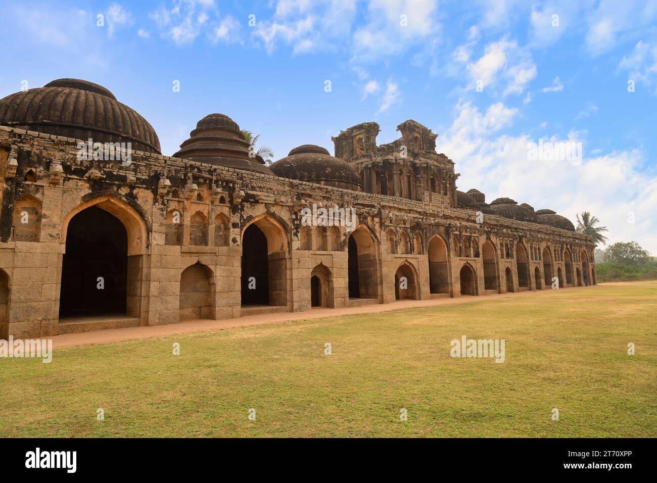 Elephant stable medieval architecture at Hampi Karnataka at sunset ...