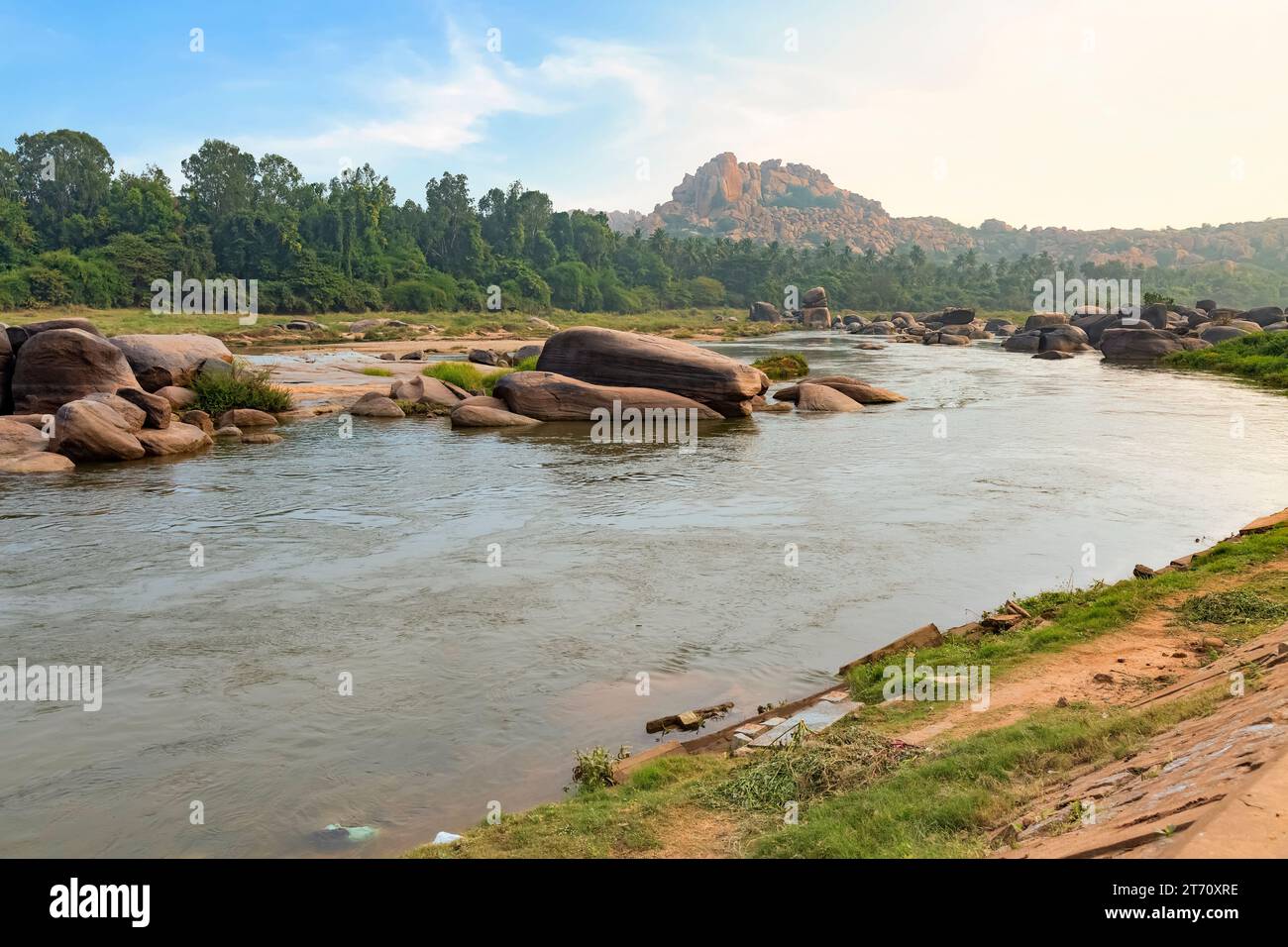 Tungabhadra river at Hampi Karnataka India with hilly landscape Stock ...