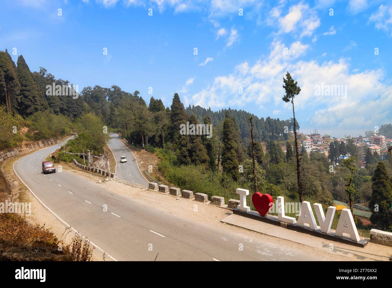 Aerial view of a mountain highway road with scenic Himalayan mountain ...