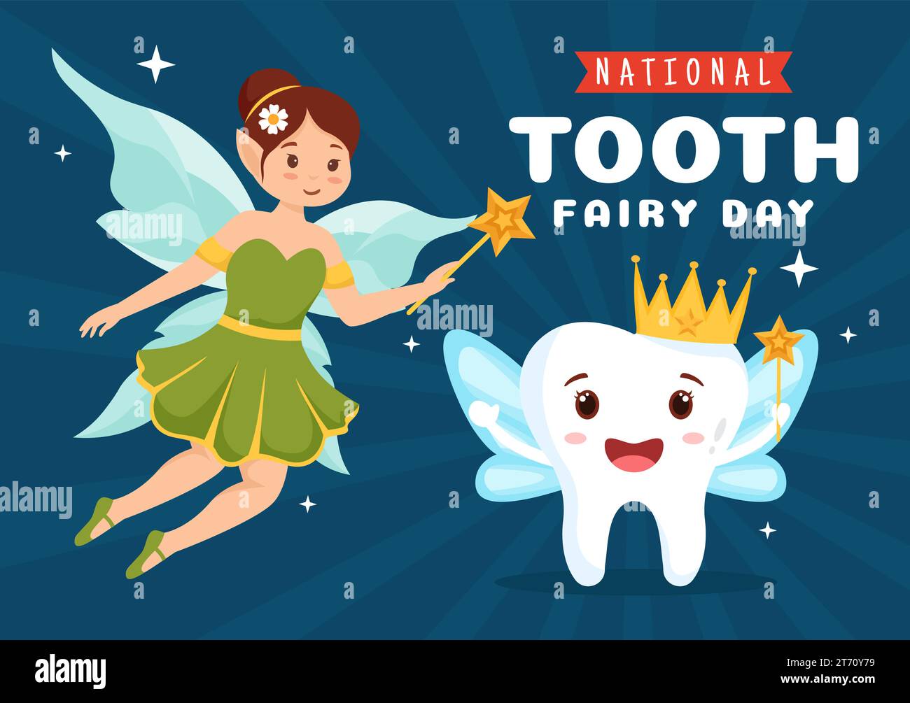 National Tooth Fairy Day Vector Illustration with Little Girl to Help ...