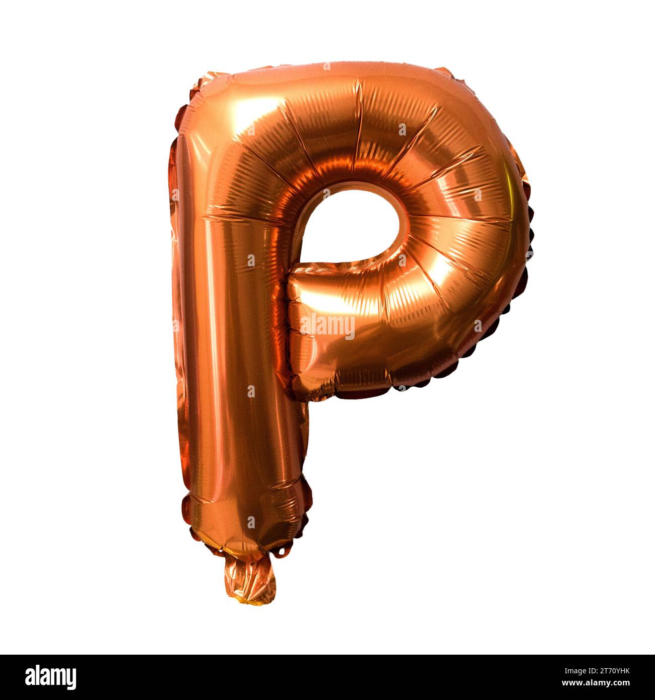 Bronze foil balloon alphabet P isolated on white. Birthday greeting ...