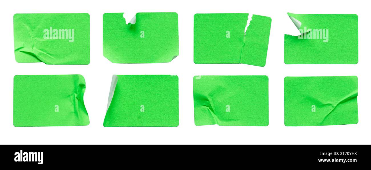A set of green rectangular paper sticker label isolated on white ...