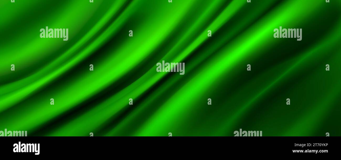 Green silk fabric background with flow liquid ripples effect. Realistic ...