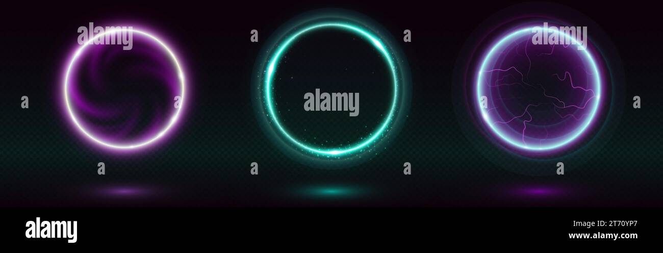 Magic light circle portal with blue neon glow effect. Abstract 3d ...