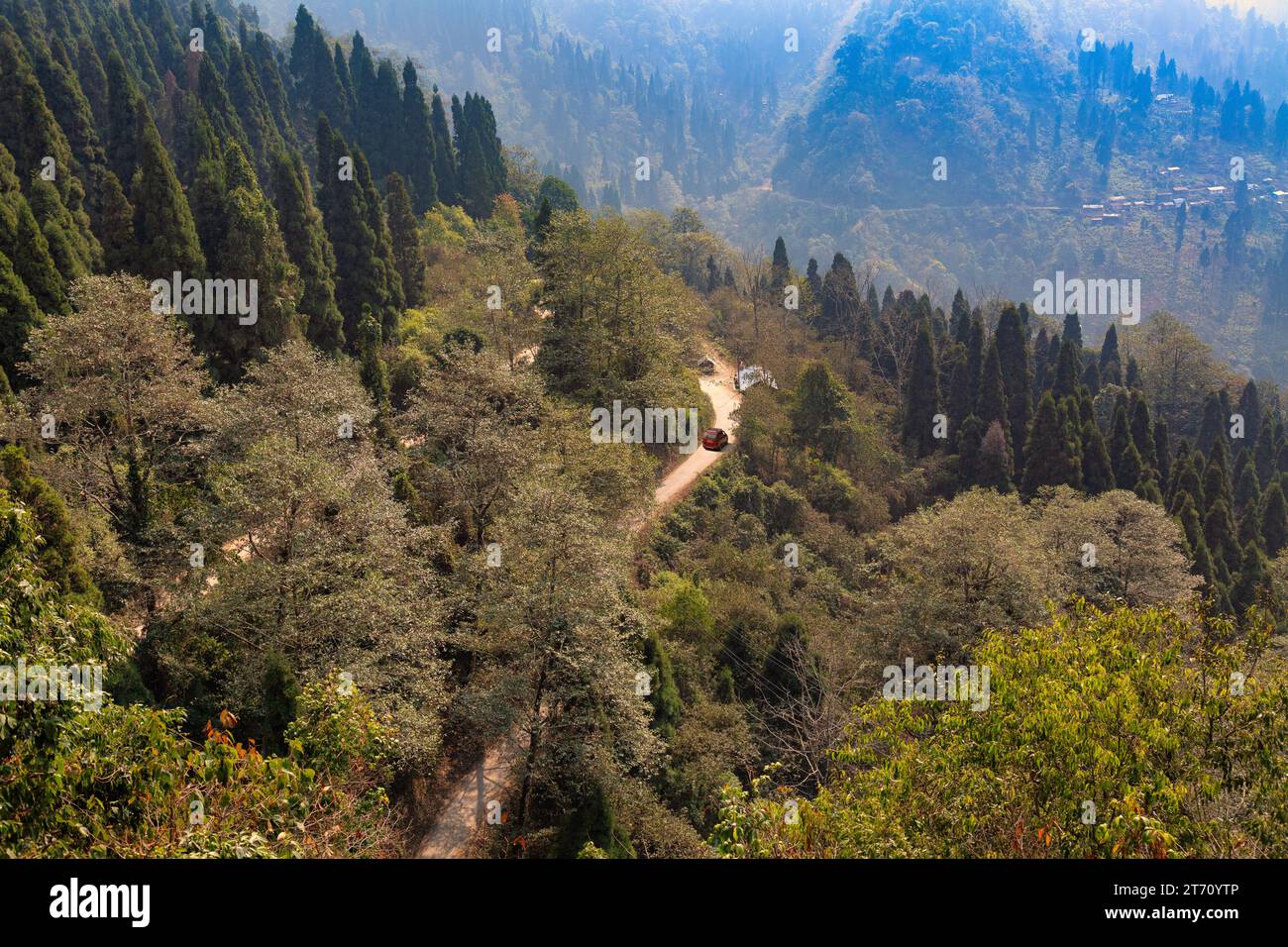 Aerial view of a mountain road with scenic Himalayan landscape at ...