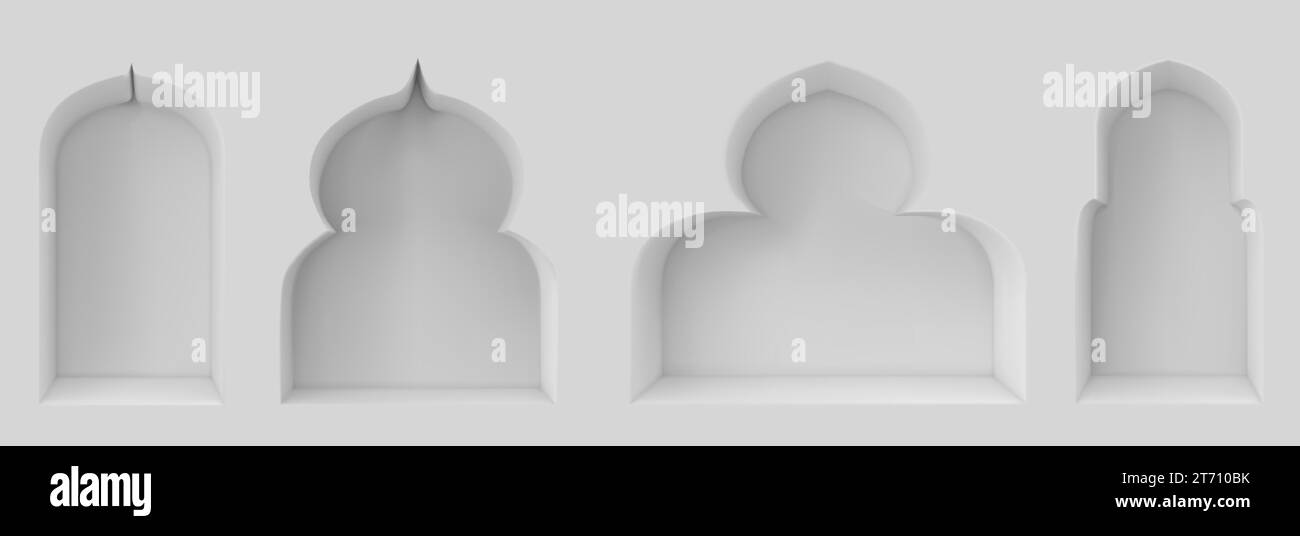 Arab windows set on white wall background. Vector realistic ...