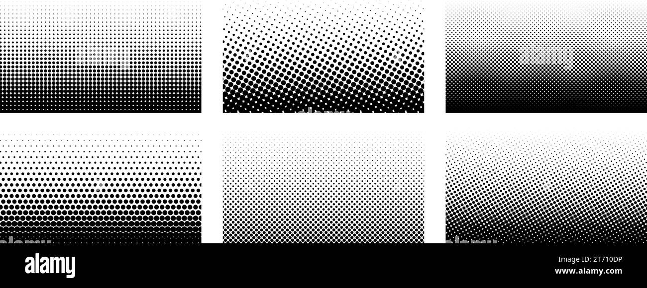 Set of horizontal halftone gradient backgrounds. Cartoon dots texture ...