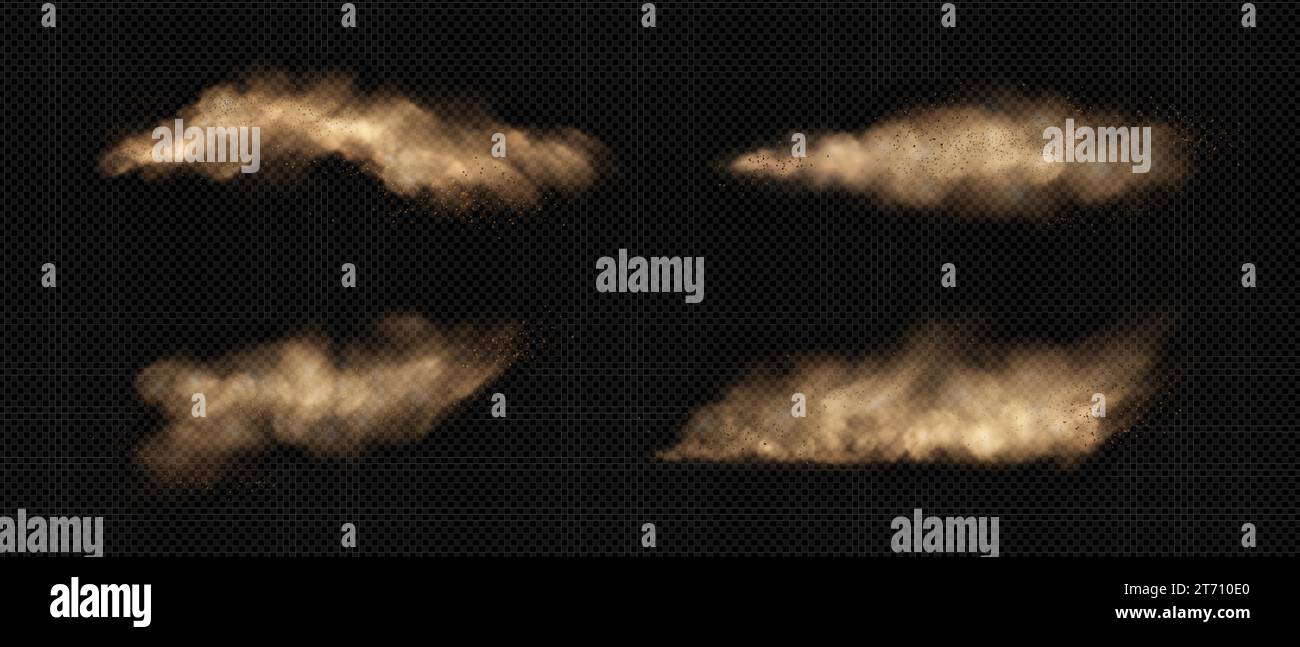 Sand clouds with dust and smoke. Realistic vector illustration set of ...