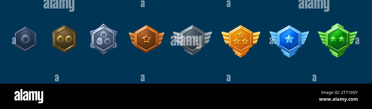 Medal and badge with star and wings for game ui level rank design ...