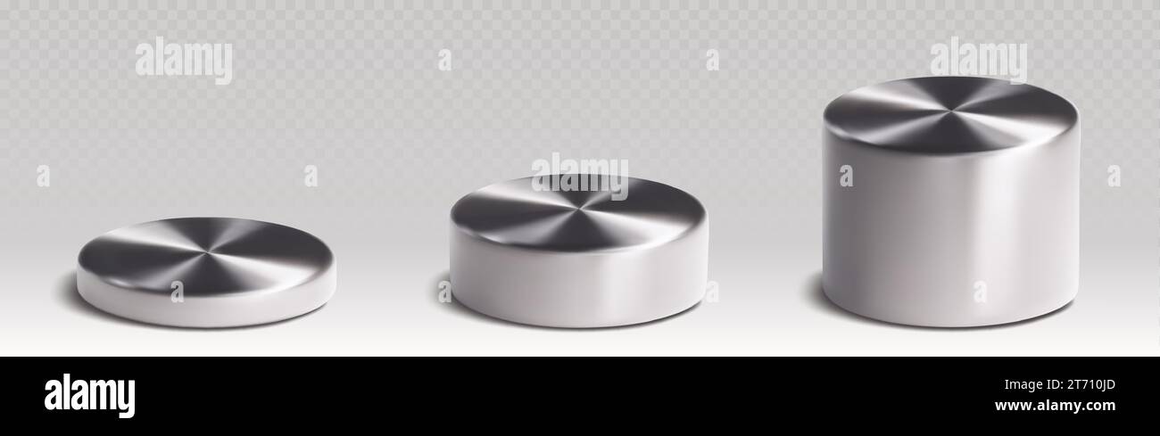 Silver 3D cylinders set isolated on transparent background. Vector ...