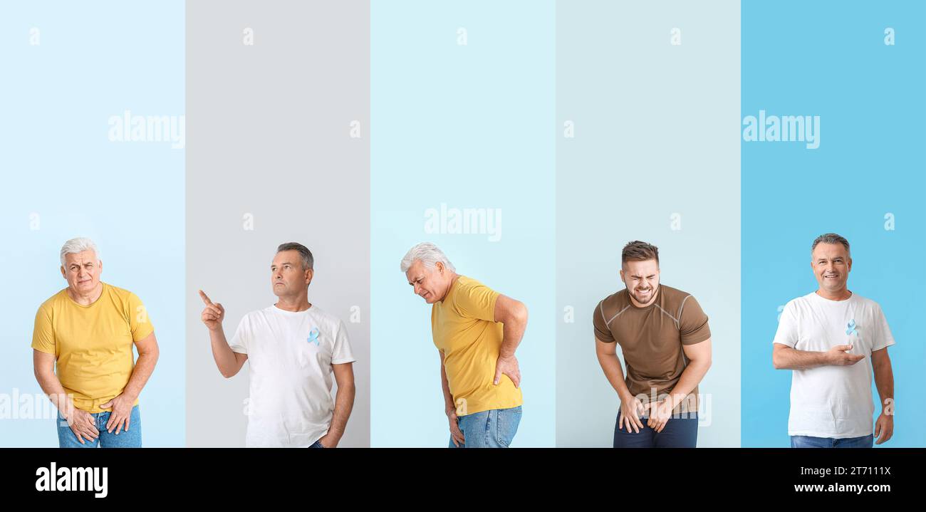 Collage of men with urological disease and blue awareness ribbon on ...