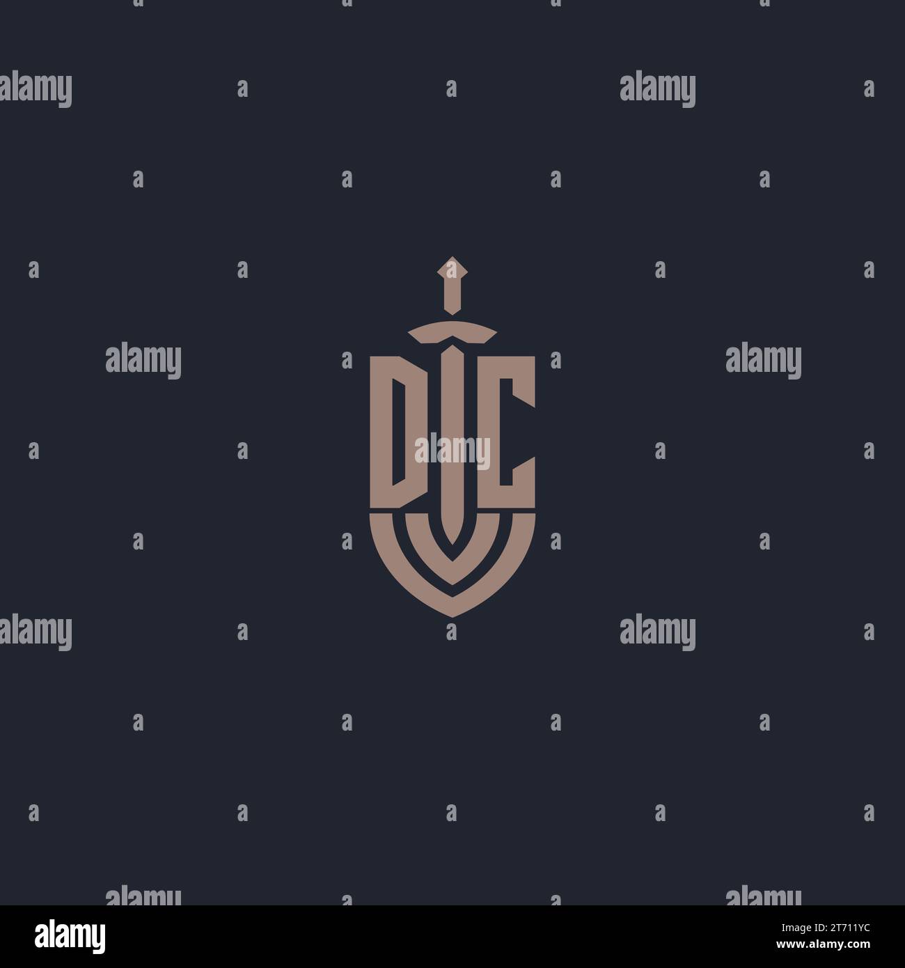 DC logo monogram with sword and shield style design template vector ...