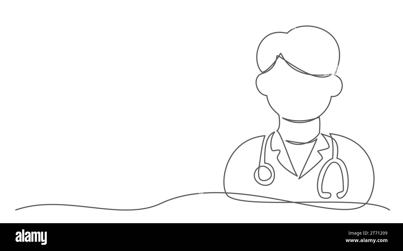 Doctor One line drawing isolated on white background Stock Vector Image ...