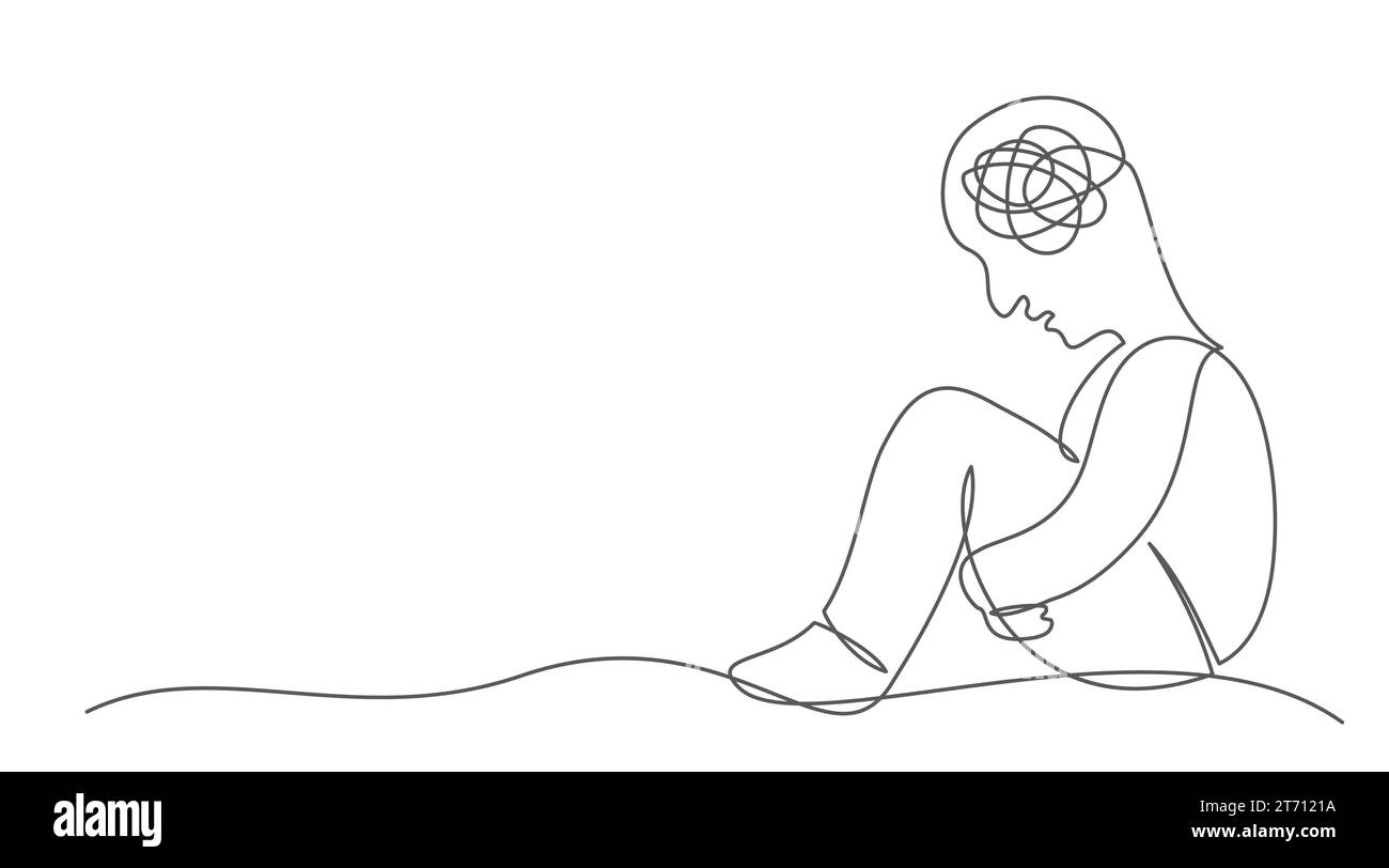 Depression One line drawing isolated on white background Stock Vector ...