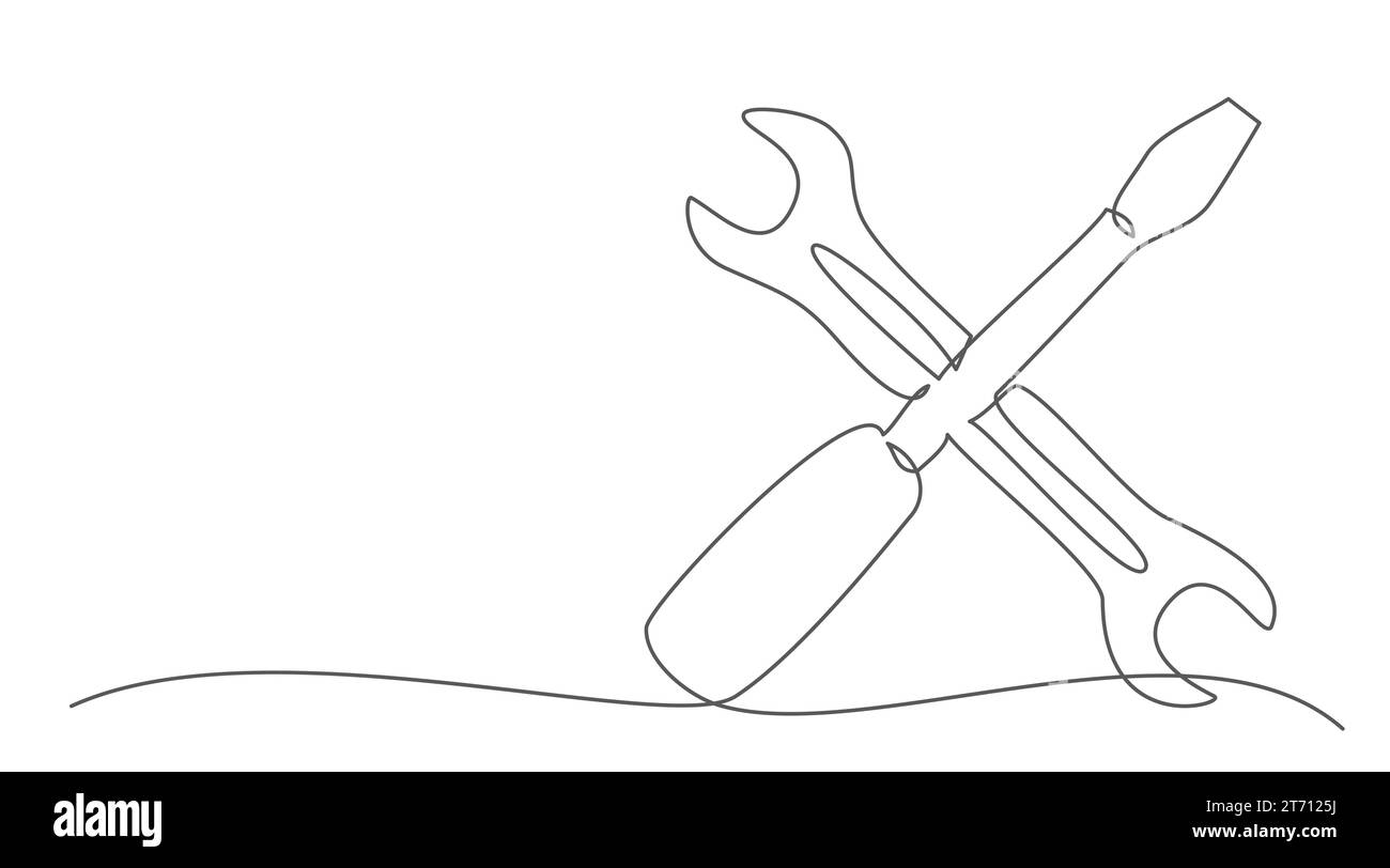 Tools One line drawing isolated on white background Stock Vector Image ...