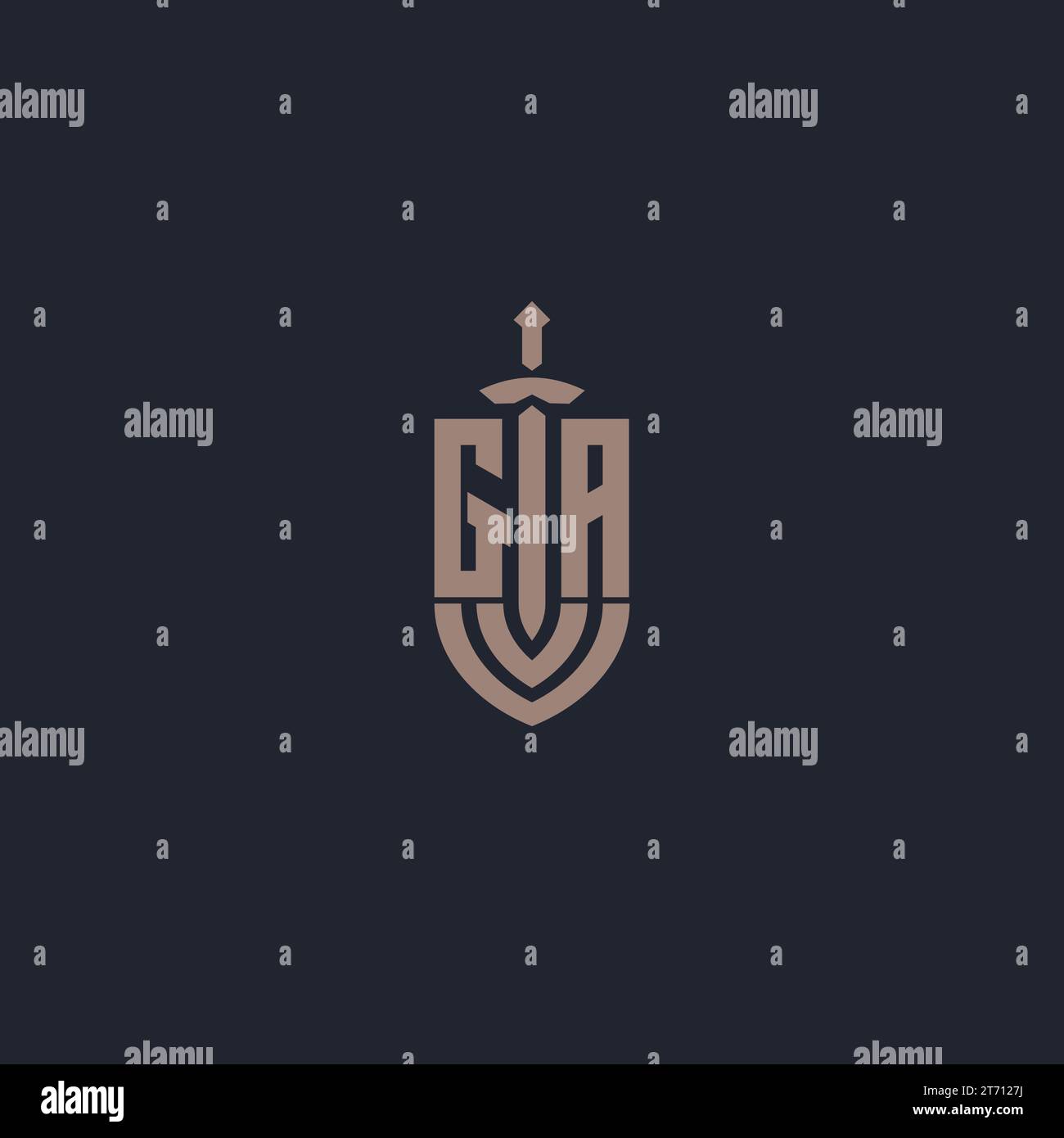 GA logo monogram with sword and shield style design template vector ...