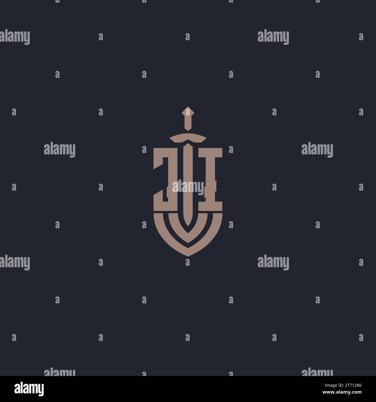 JI logo monogram with sword and shield style design template vector ...