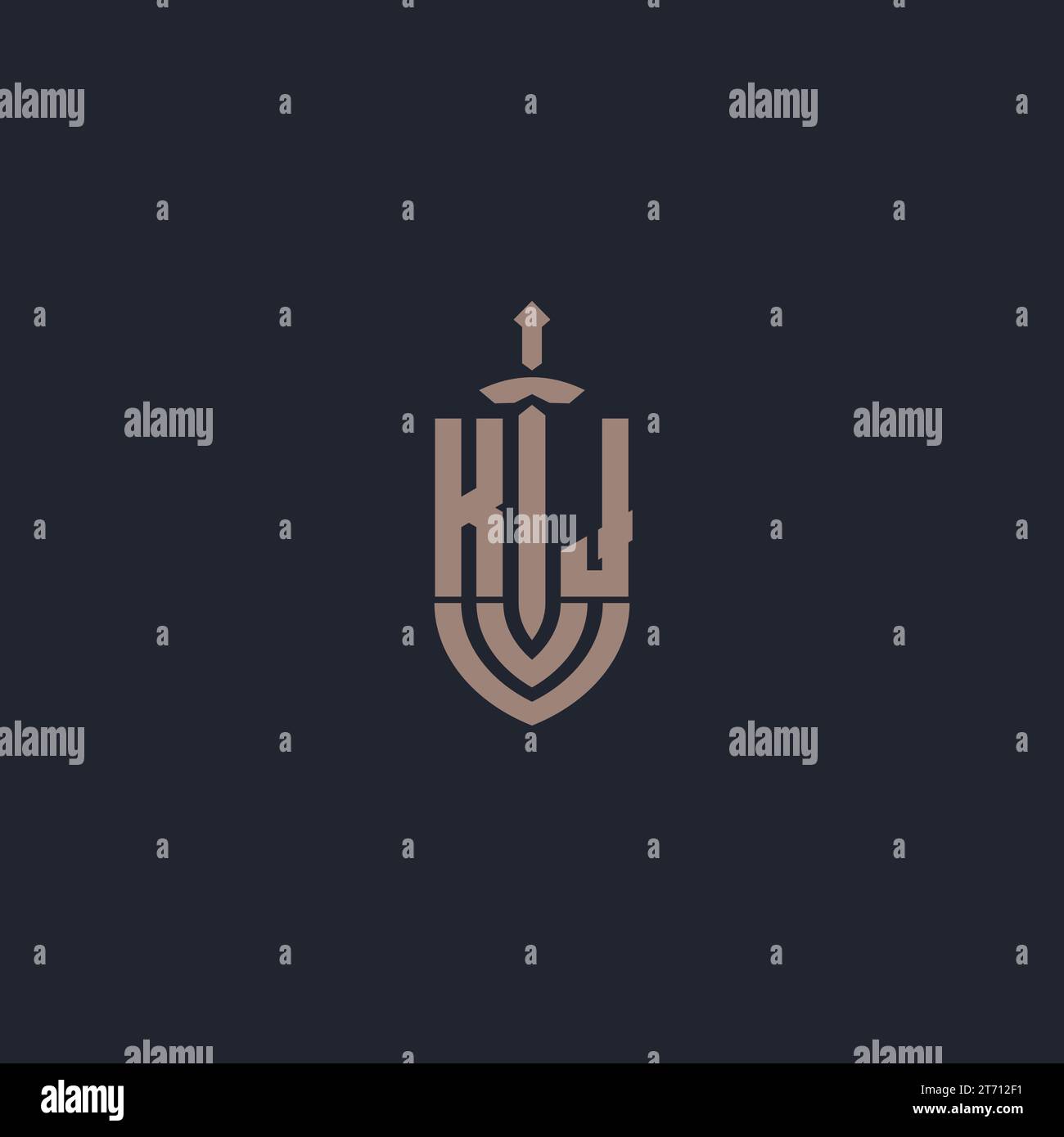 KJ logo monogram with sword and shield style design template vector ...