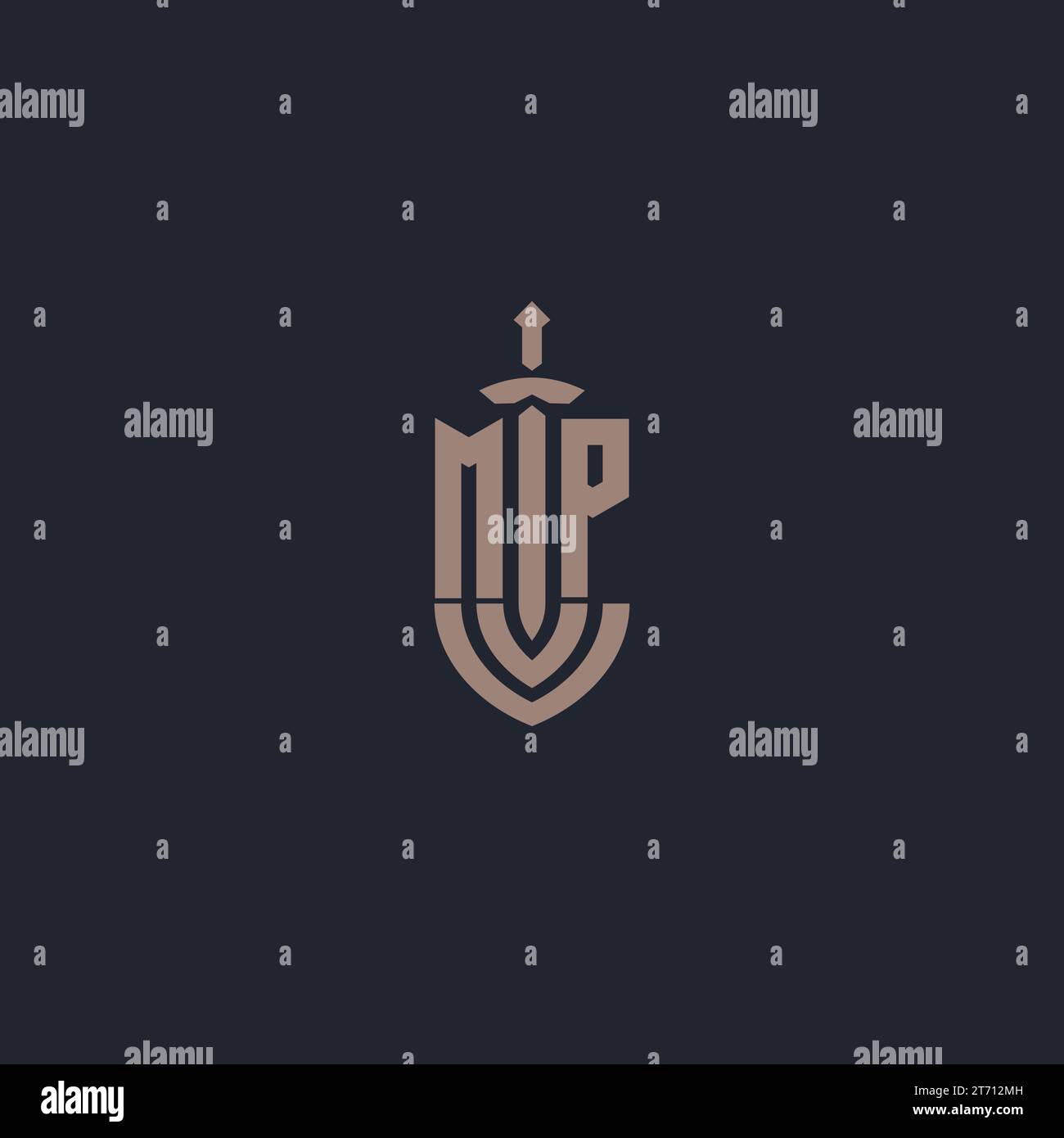 MP logo monogram with sword and shield style design template vector ...