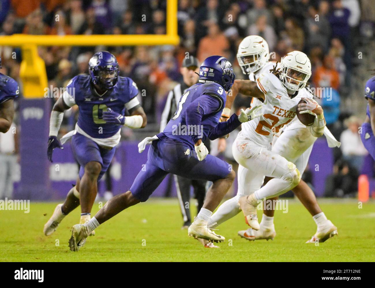 November 11 2023: TCU Horned Frogs safety Mark Perry (3) pursues Texas ...