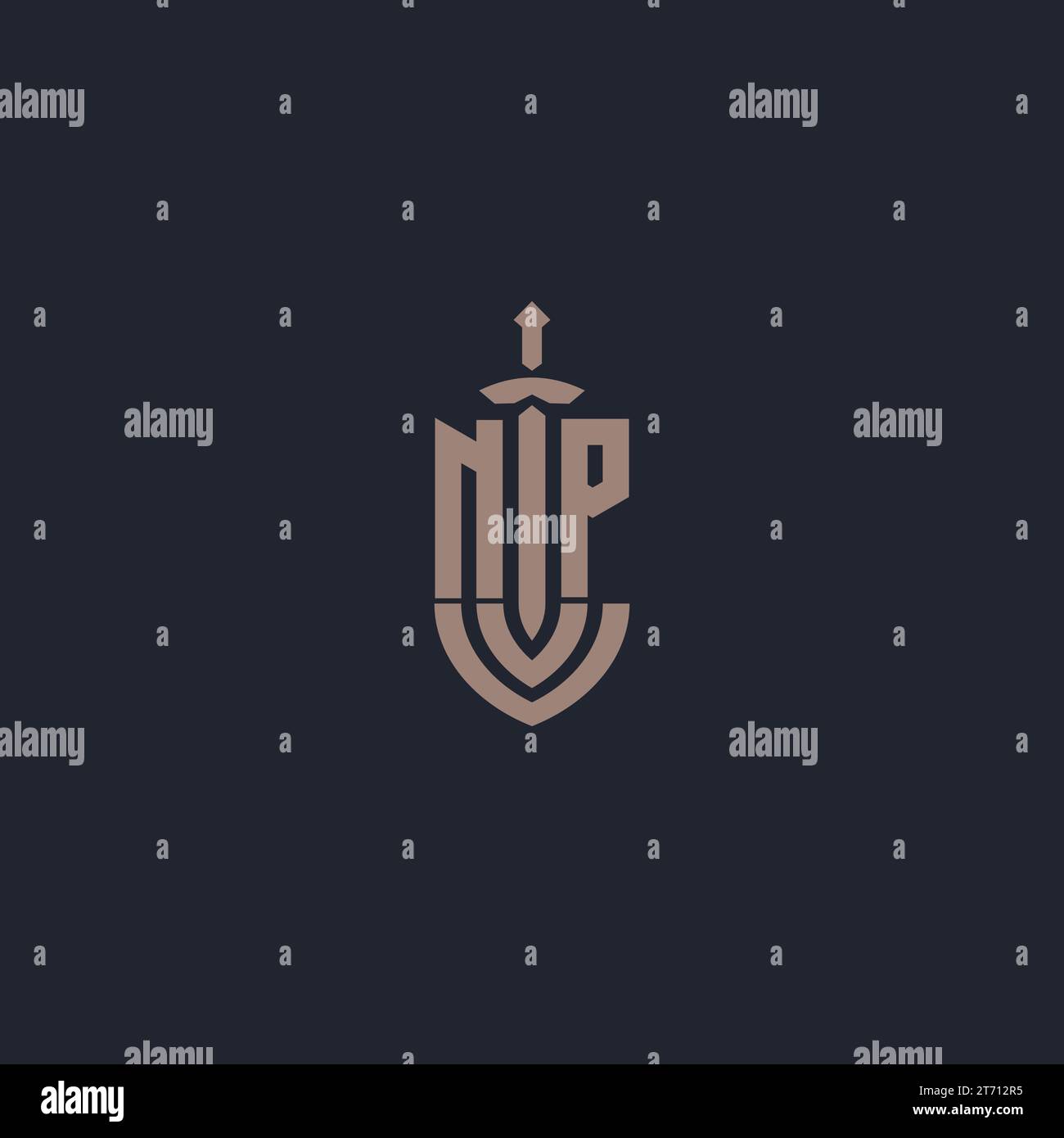 NP logo monogram with sword and shield style design template vector ...