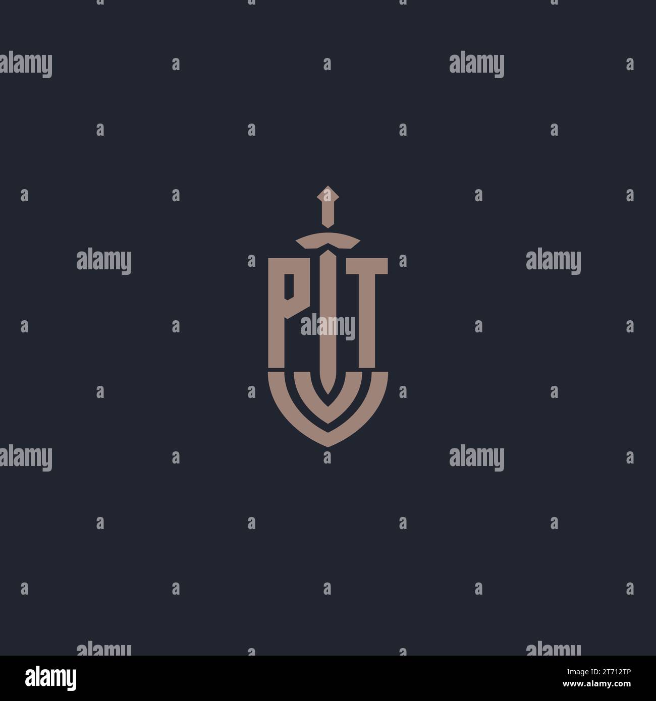 PT logo monogram with sword and shield style design template vector ...