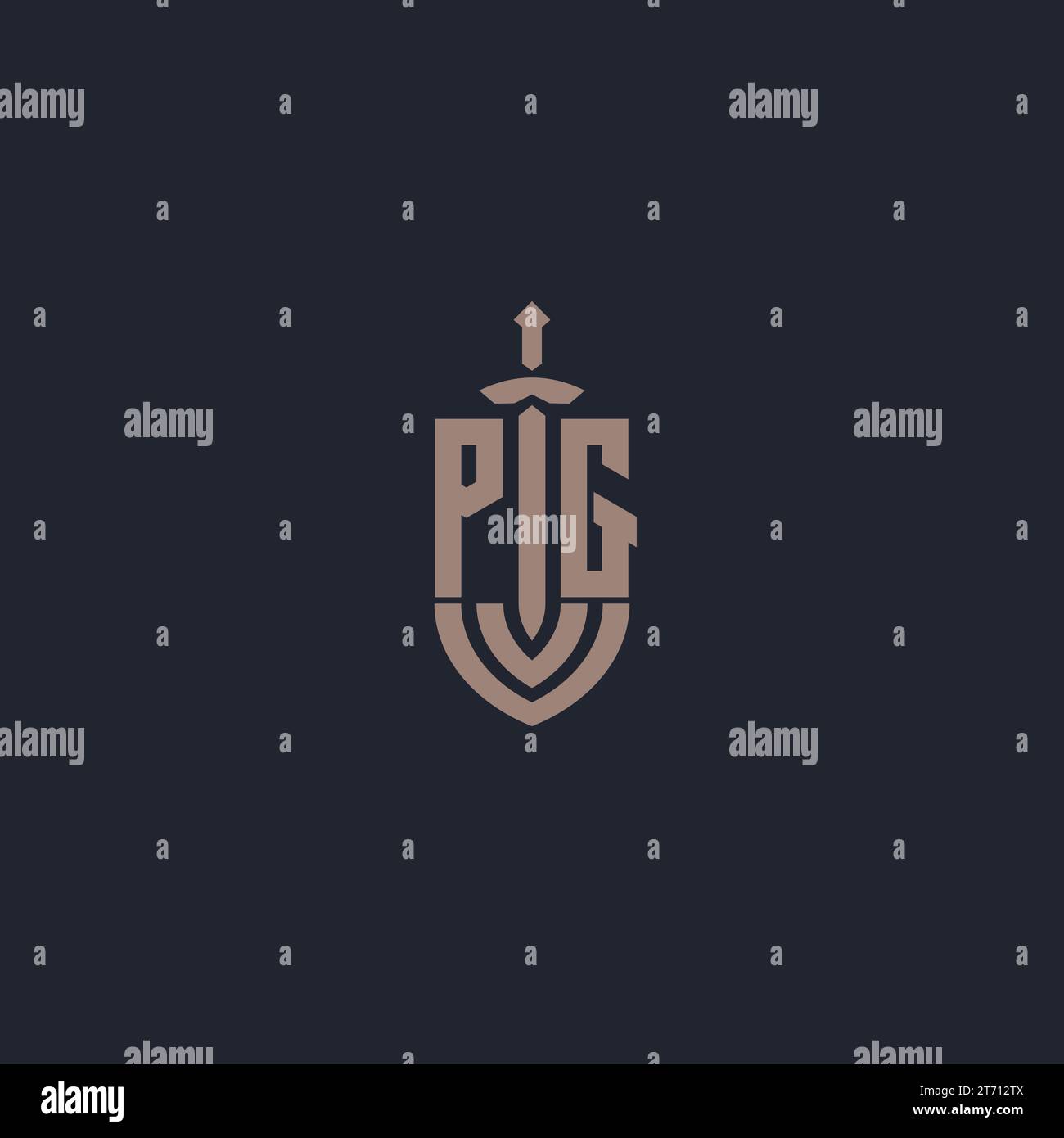 PG logo monogram with sword and shield style design template vector ...