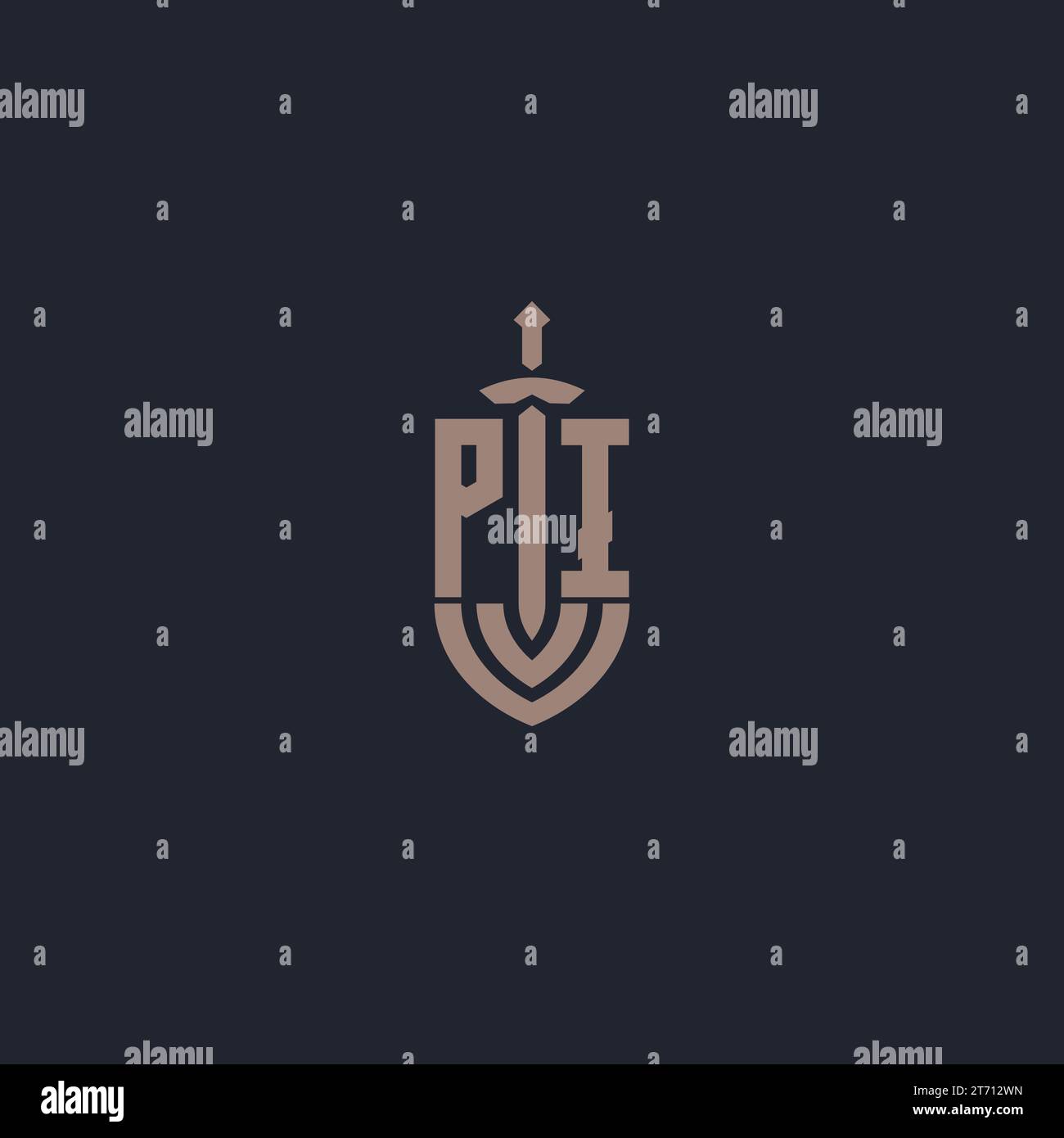 PI logo monogram with sword and shield style design template vector ...