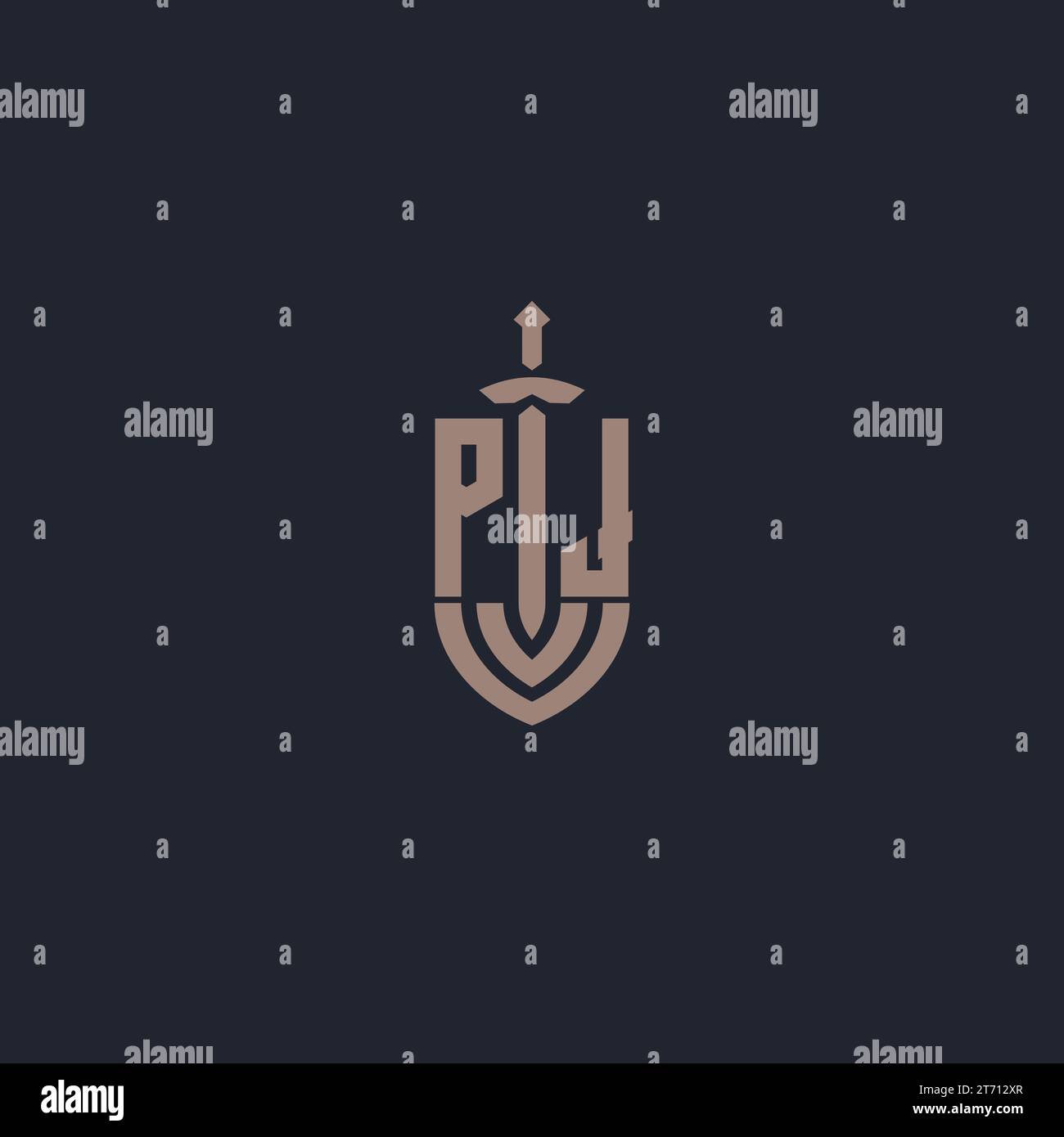 PJ logo monogram with sword and shield style design template vector ...