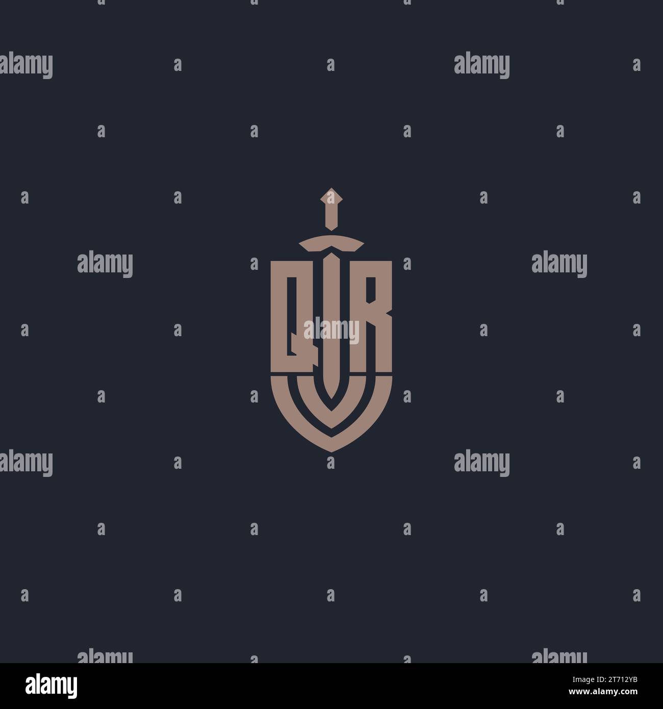 QR logo monogram with sword and shield style design template vector ...