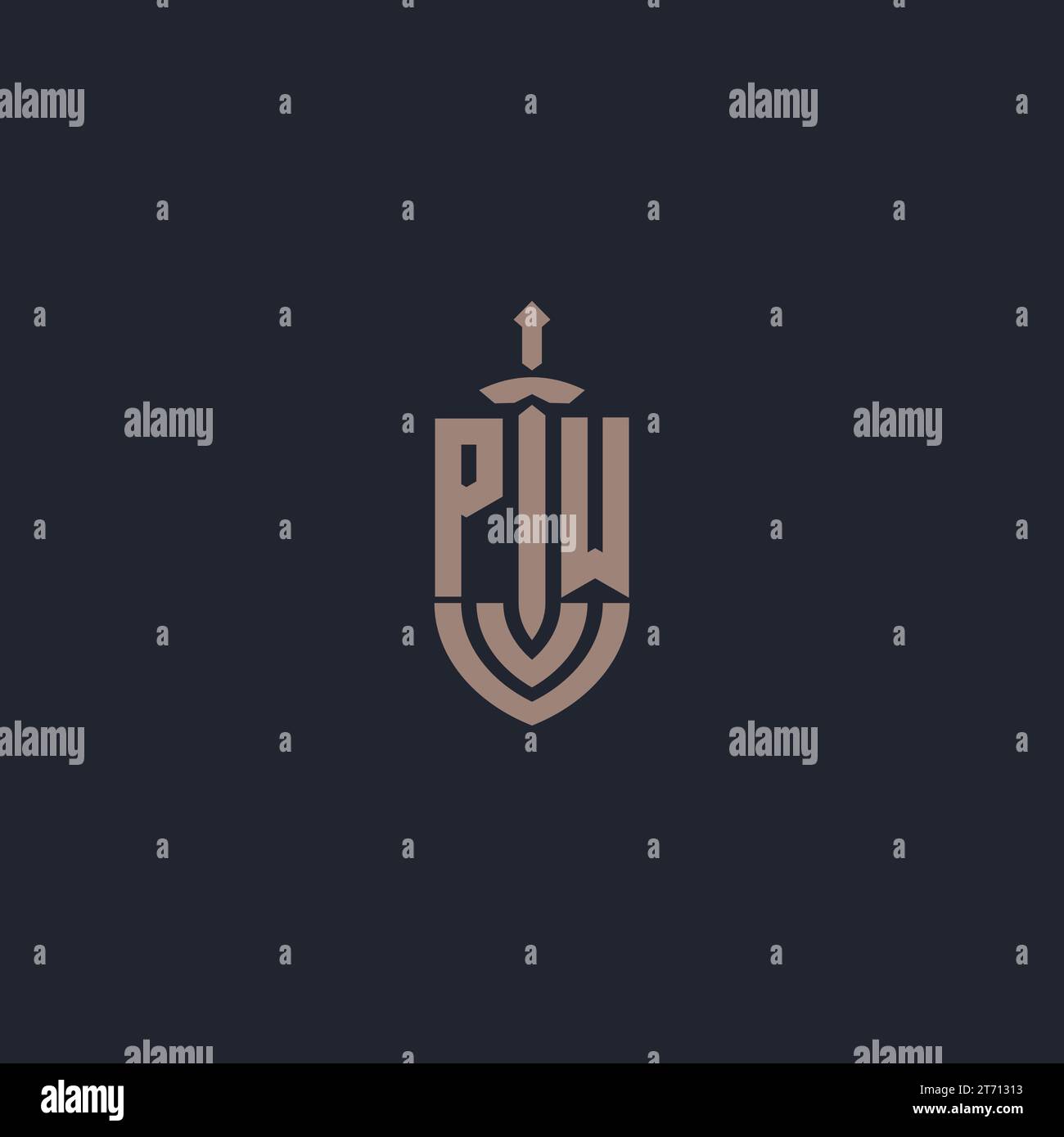 PW logo monogram with sword and shield style design template vector ...