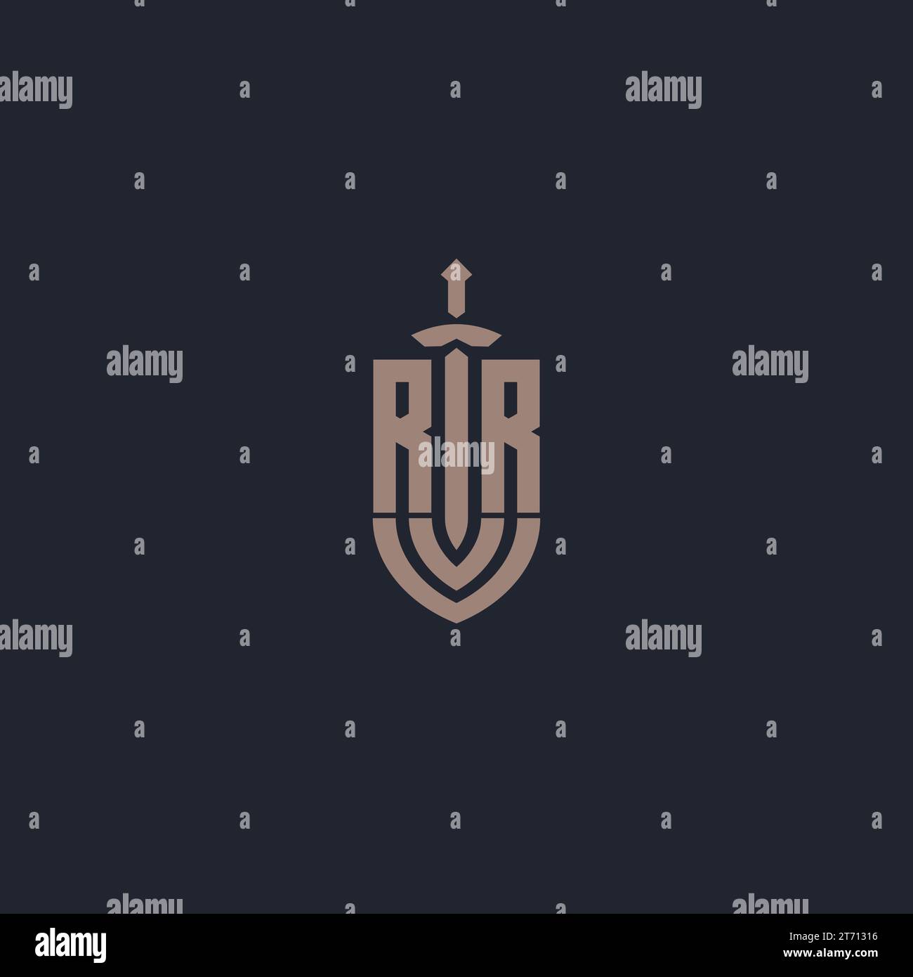 RR logo monogram with sword and shield style design template vector ...