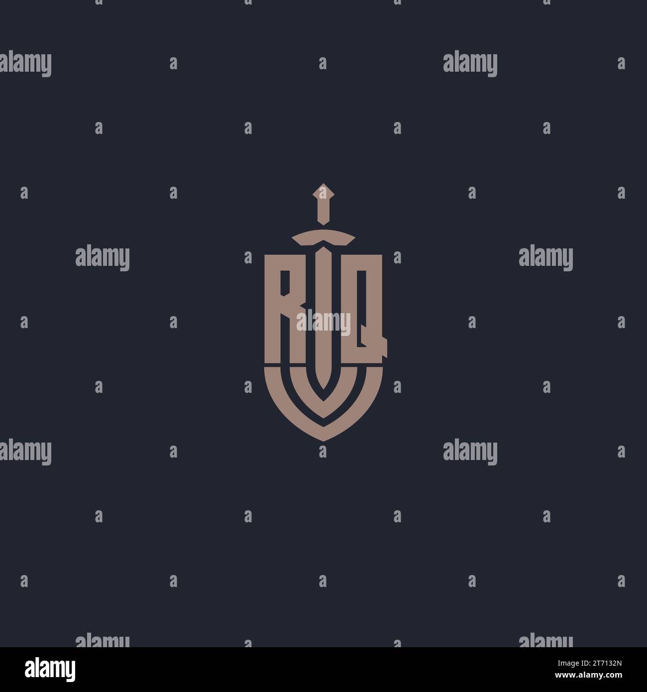 RQ logo monogram with sword and shield style design template vector ...