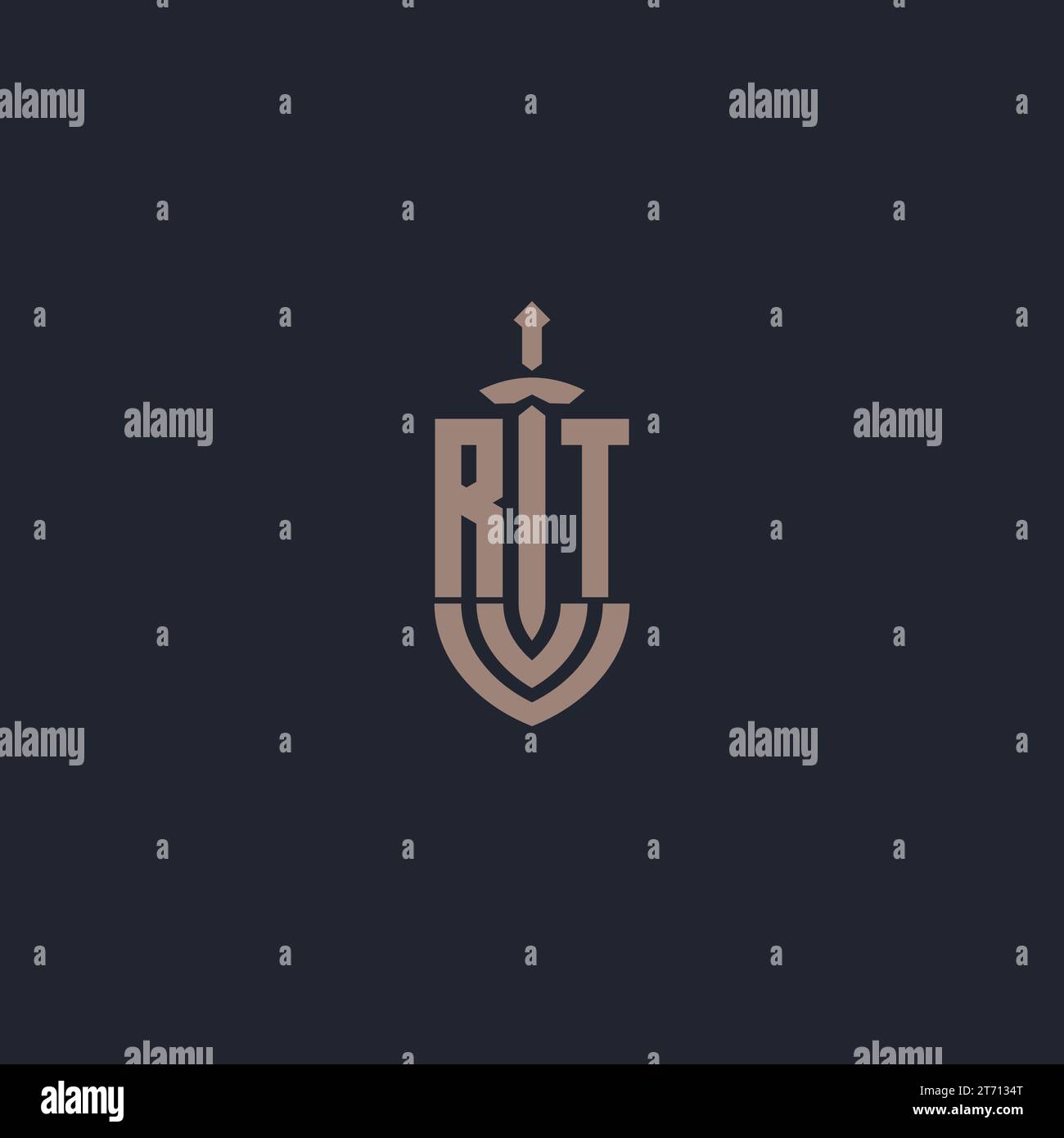 RT logo monogram with sword and shield style design template vector ...