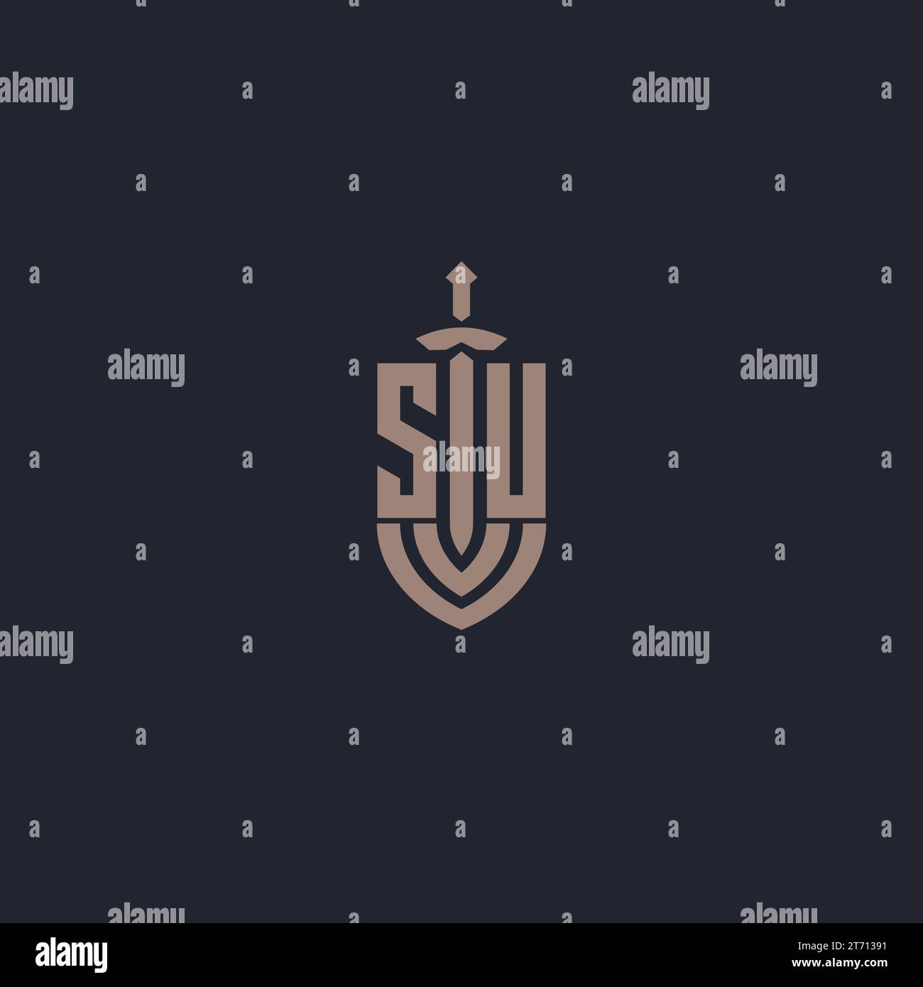 SU logo monogram with sword and shield style design template vector ...