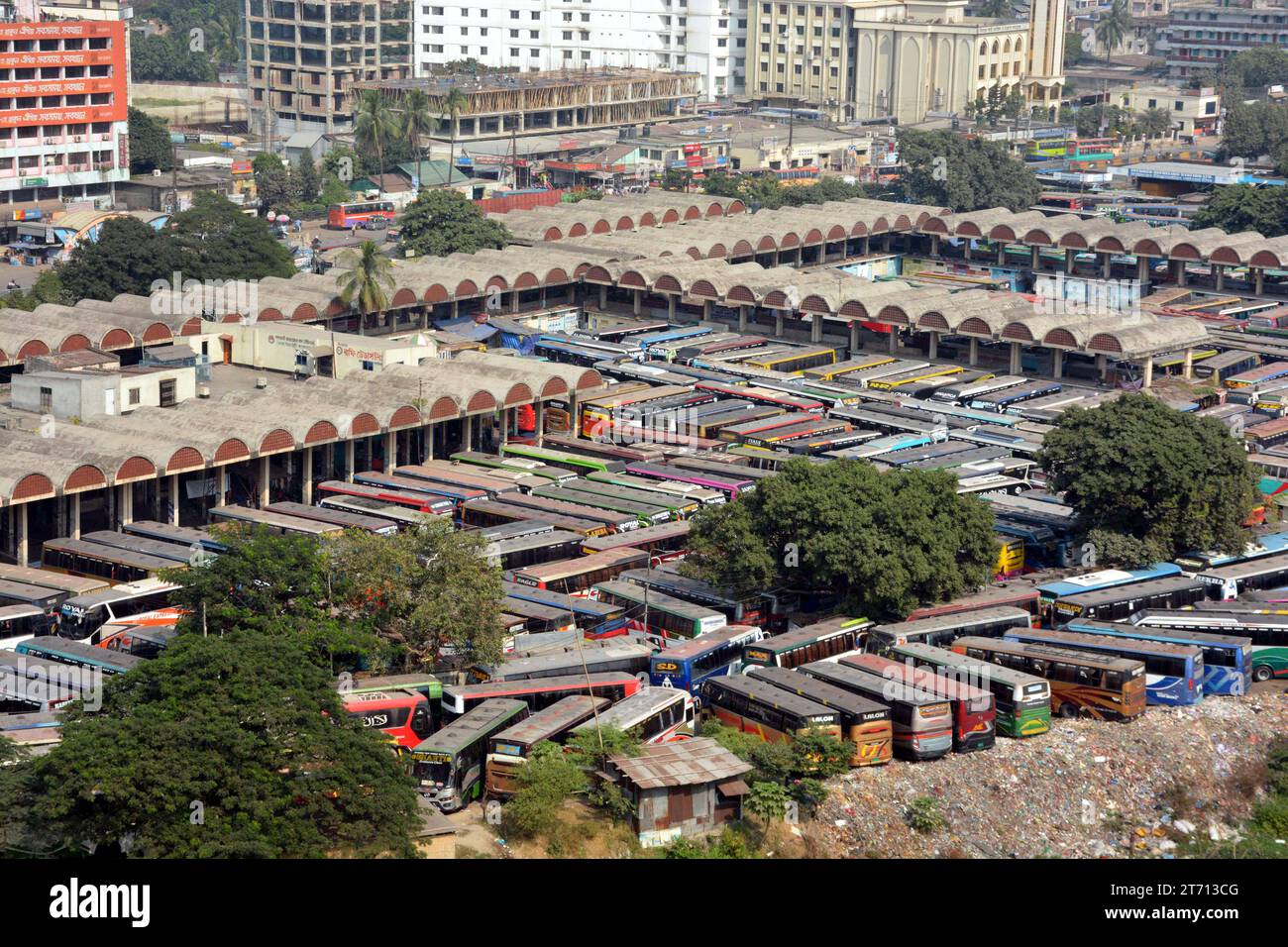November 12, 2023, Dhaka, Wari, Bangladesh: Ariel view of buses parked ...