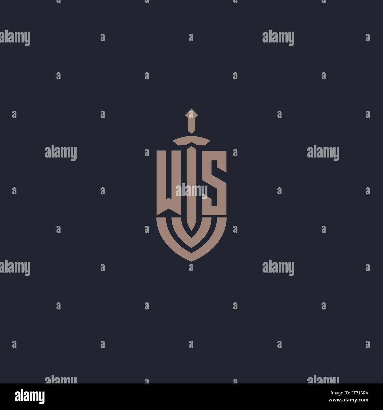 WS logo monogram with sword and shield style design template vector ...
