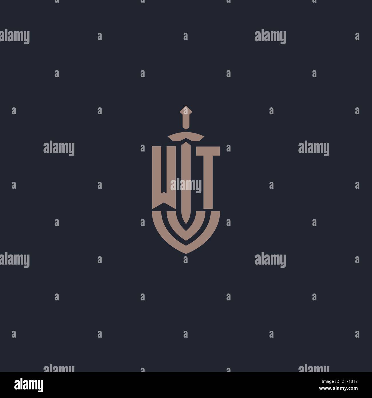 WT logo monogram with sword and shield style design template vector ...
