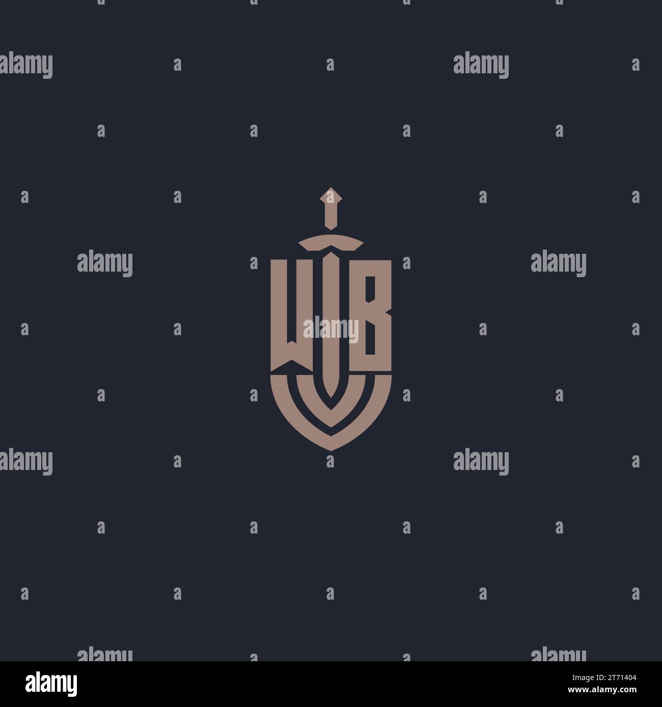WB logo monogram with sword and shield style design template vector ...