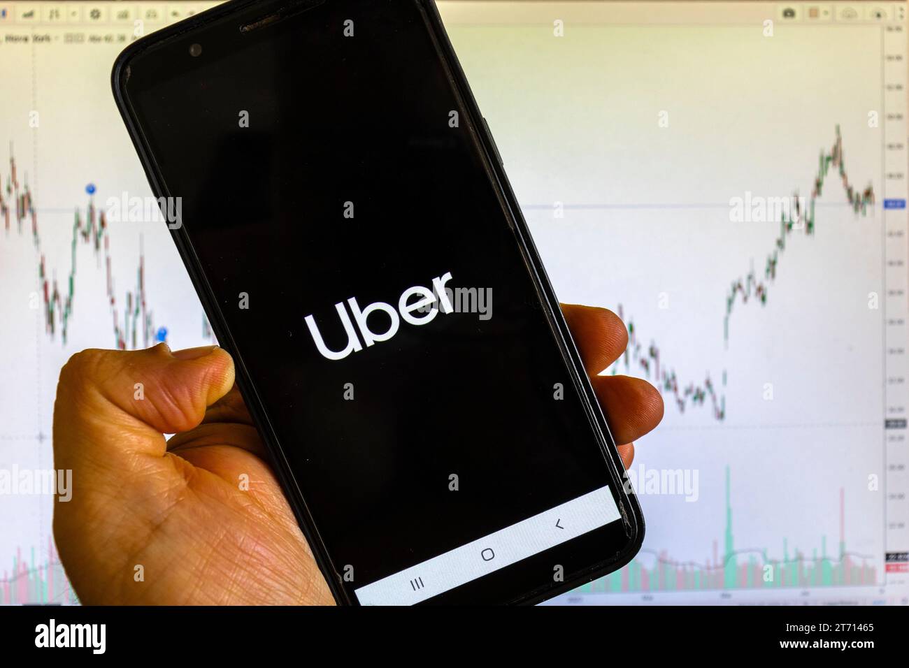 Sao Paulo, Brazil, august 25, 2023. Uber logo is seen on an smartphone ...