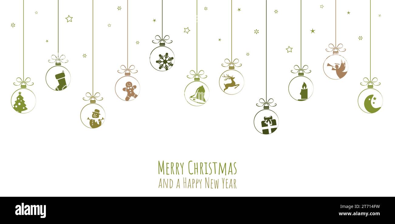 hanging baubles colored green with different abstract icons for ...