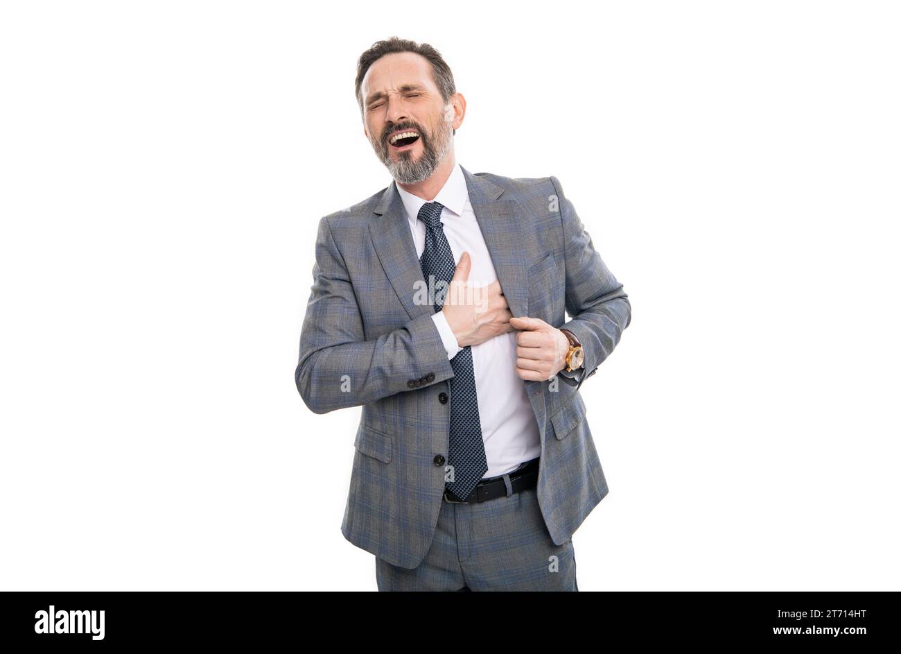 Businessman having heart attack from overwork. Business man in suit ...