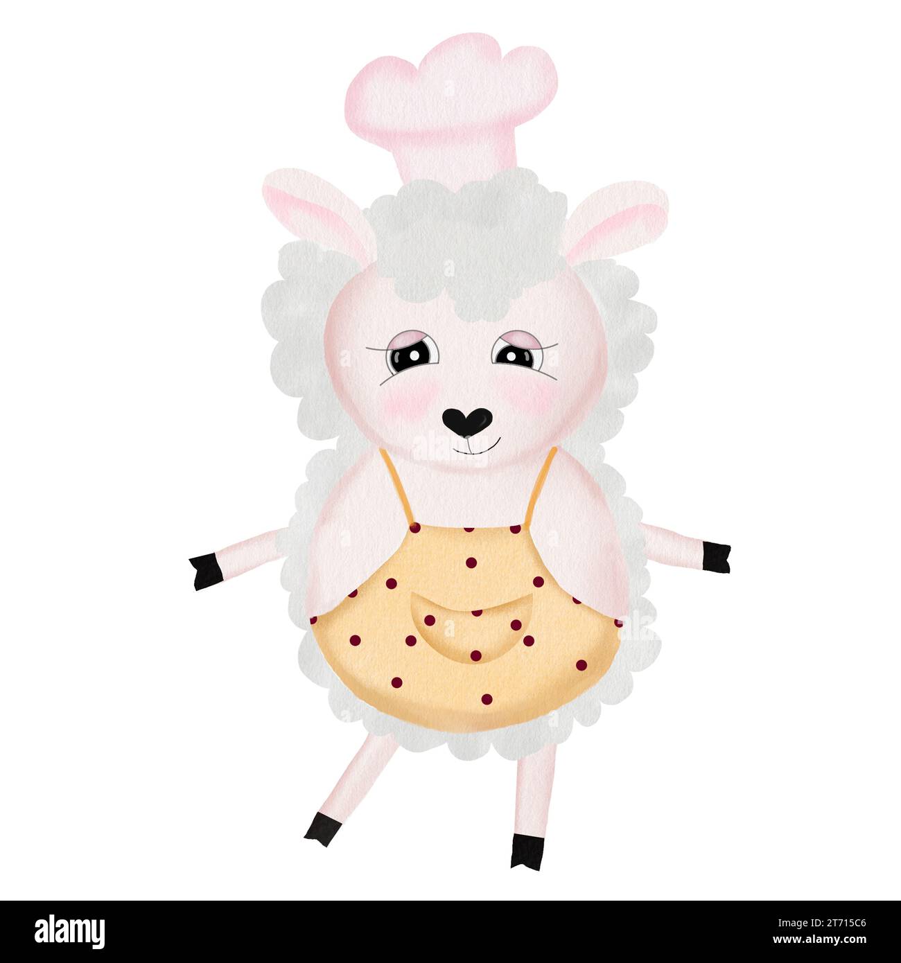 Watercolor drawing of a cute baker sheep on a white background ...