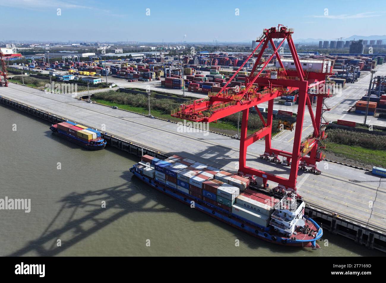 NANJING, CHINA - NOVEMBER 13, 2023 - Container ships dock at the ...
