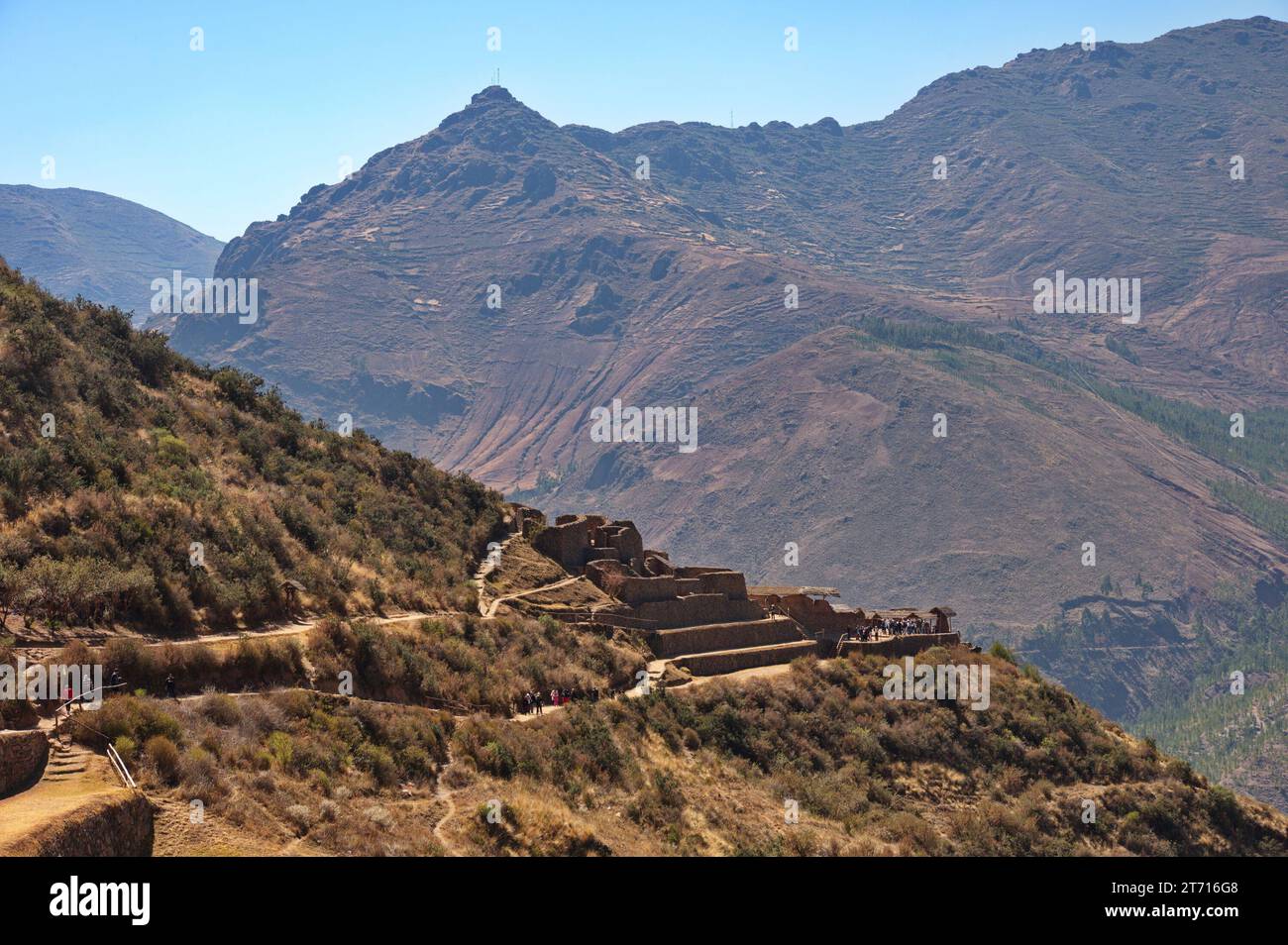 Scenic view of Sacred Valley from Pisac archaeological site, Peru Stock ...